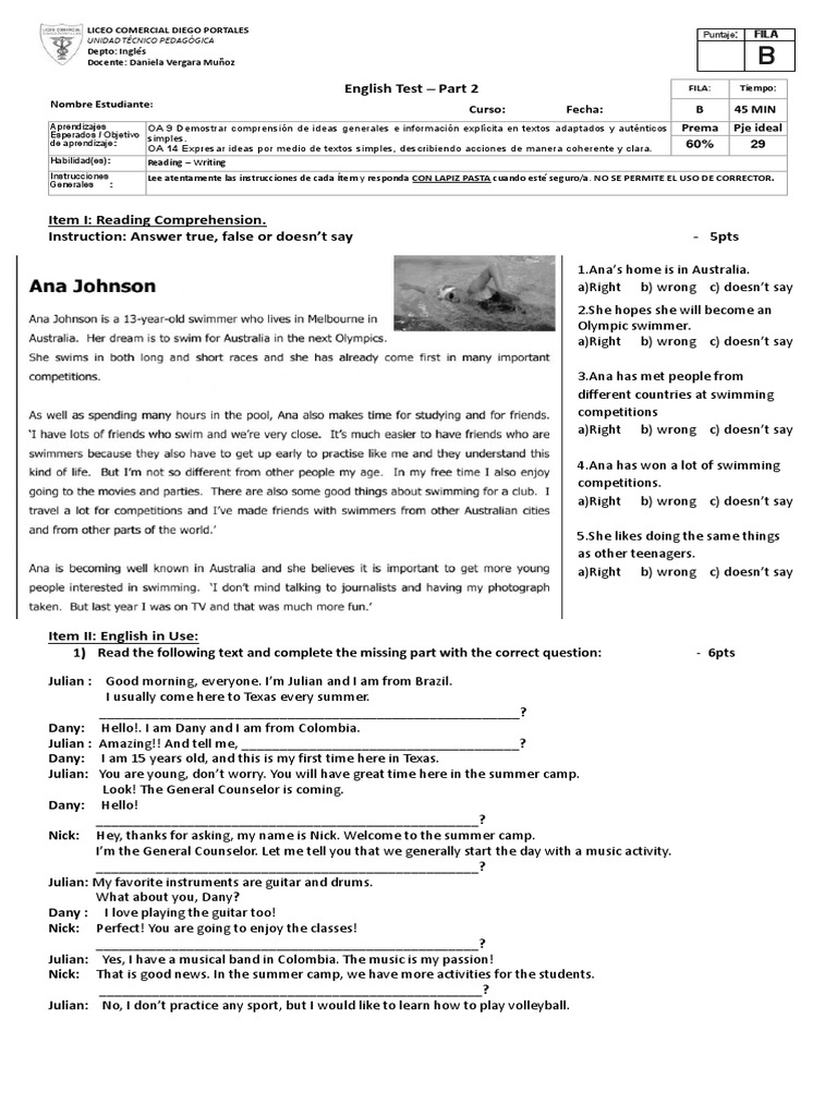 English Test Part 2 Filab Pdf Entertainment