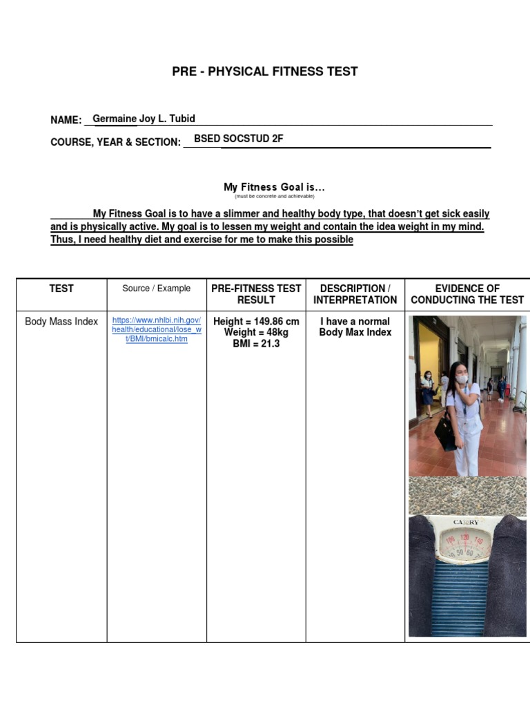 TUBID - Pre Fitness Test (PE 113) | PDF | Body Mass Index | Obesity
