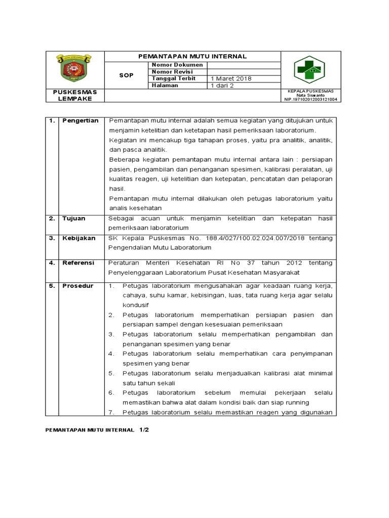 Sop Pemantapan Mutu Internal | PDF