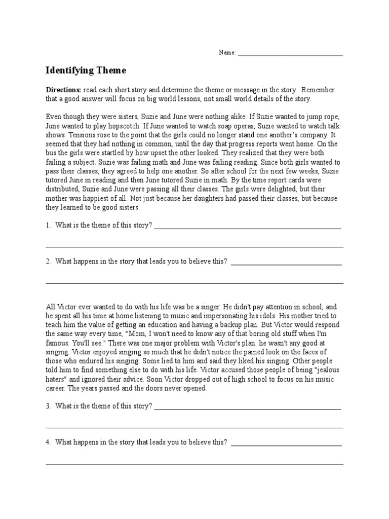 Theme Worksheet | PDF
