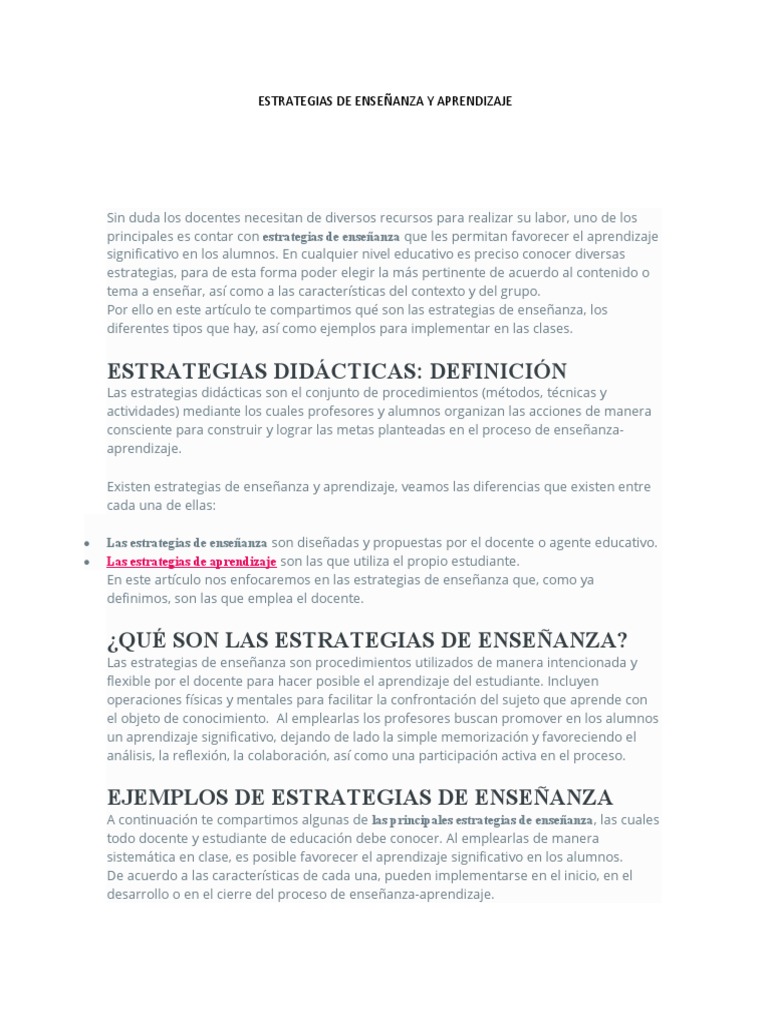 Estrategias de Enseñanza y Aprendizaje | PDF | Enseñando | Aprendizaje
