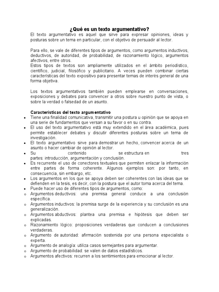 Texto Argumentativo | PDF | Argumento | Razonamiento deductivo