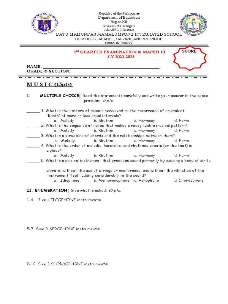 Mapeh 10 Q2 | PDF | Harmony | String Instruments