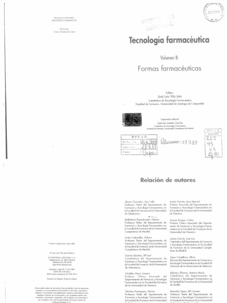 Tecnologìa Farmacèutica - Vol II - FORMAS FARMACEUTICAS | PDF