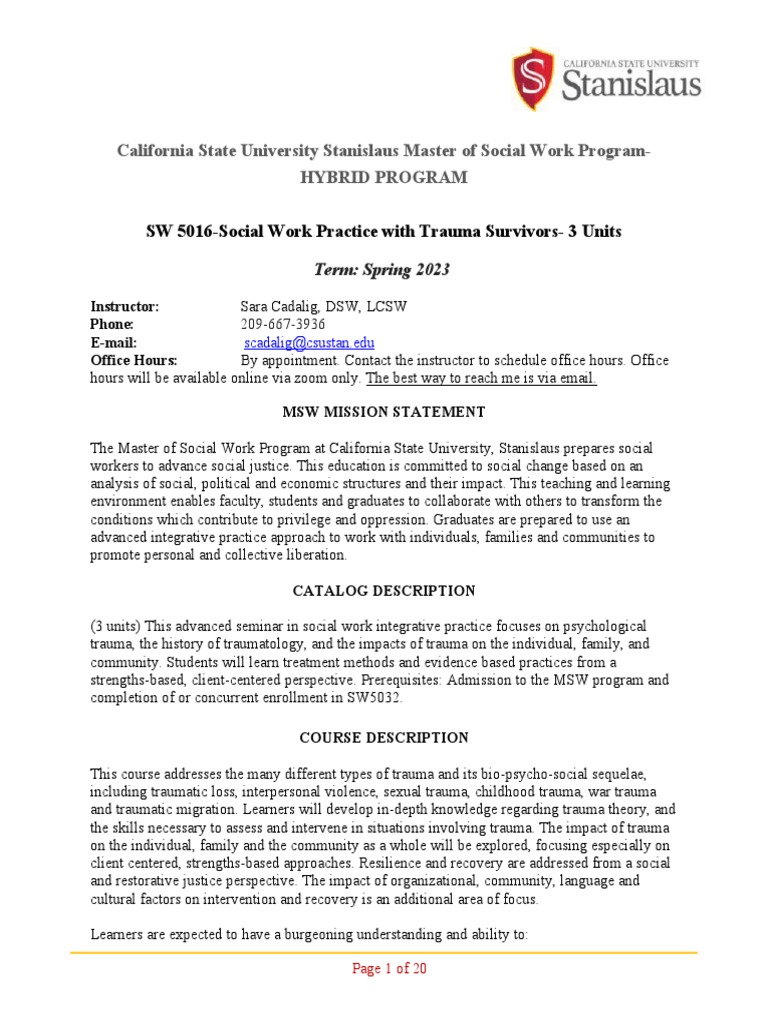 Cadalig-Final Syllabus-SW 5016-Trauma Class-3.3.23 | Download Free PDF ...