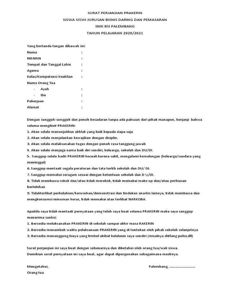 Surat Perjanjian Prakerin | PDF | Gaya Hidup