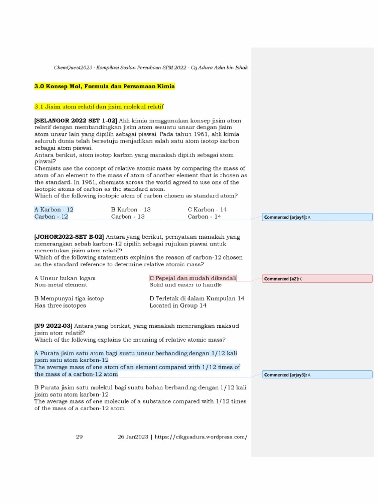 Chemquest2023 Ting 4 Bab 03 Jawapan | PDF