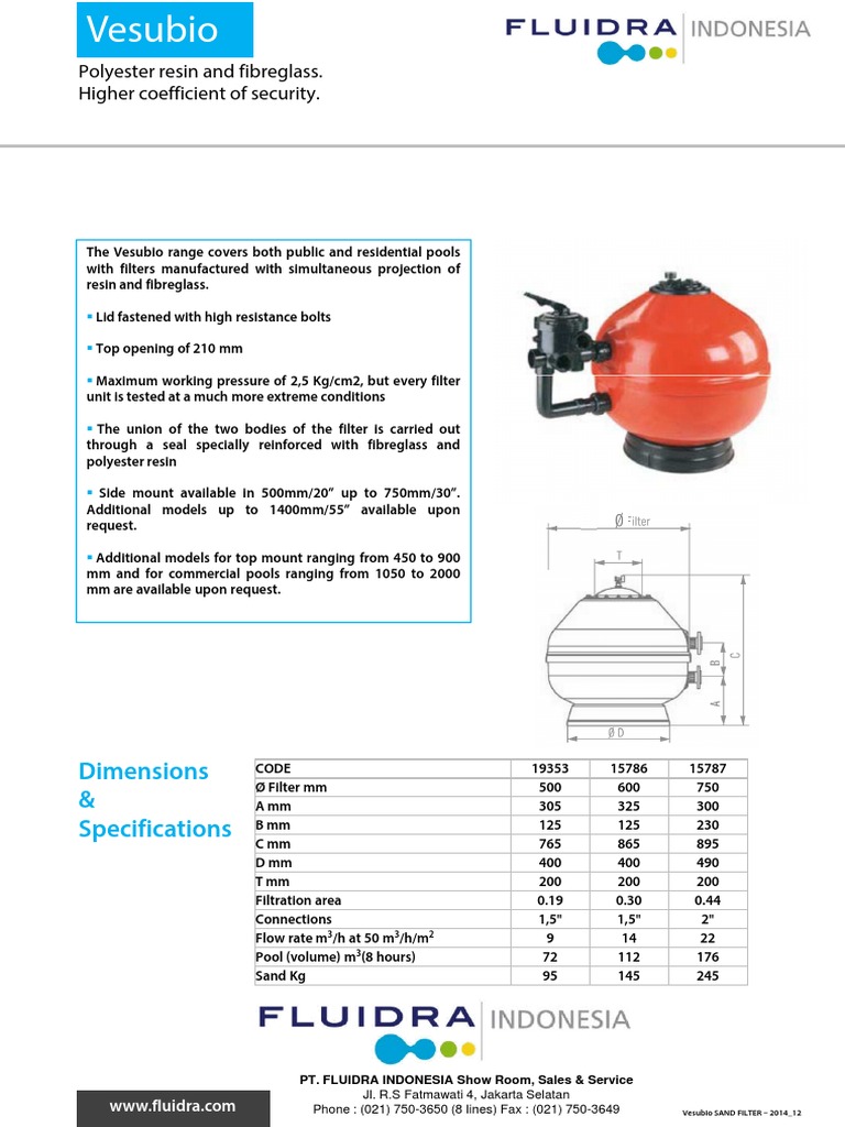 AP Vesubio Filter Fluidra Indonesia | PDF | Fiberglass | Pipe (Fluid Conveyance)