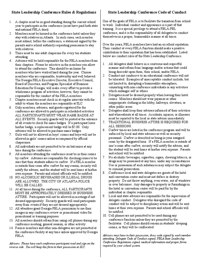 FBLA State Conference Dress Code Rules | PDF | Justice | Crime & Violence