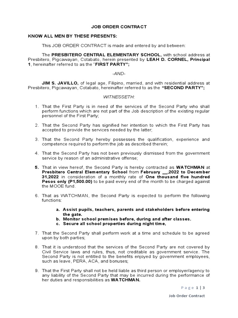 JOb Order Contract | PDF | Business | Government