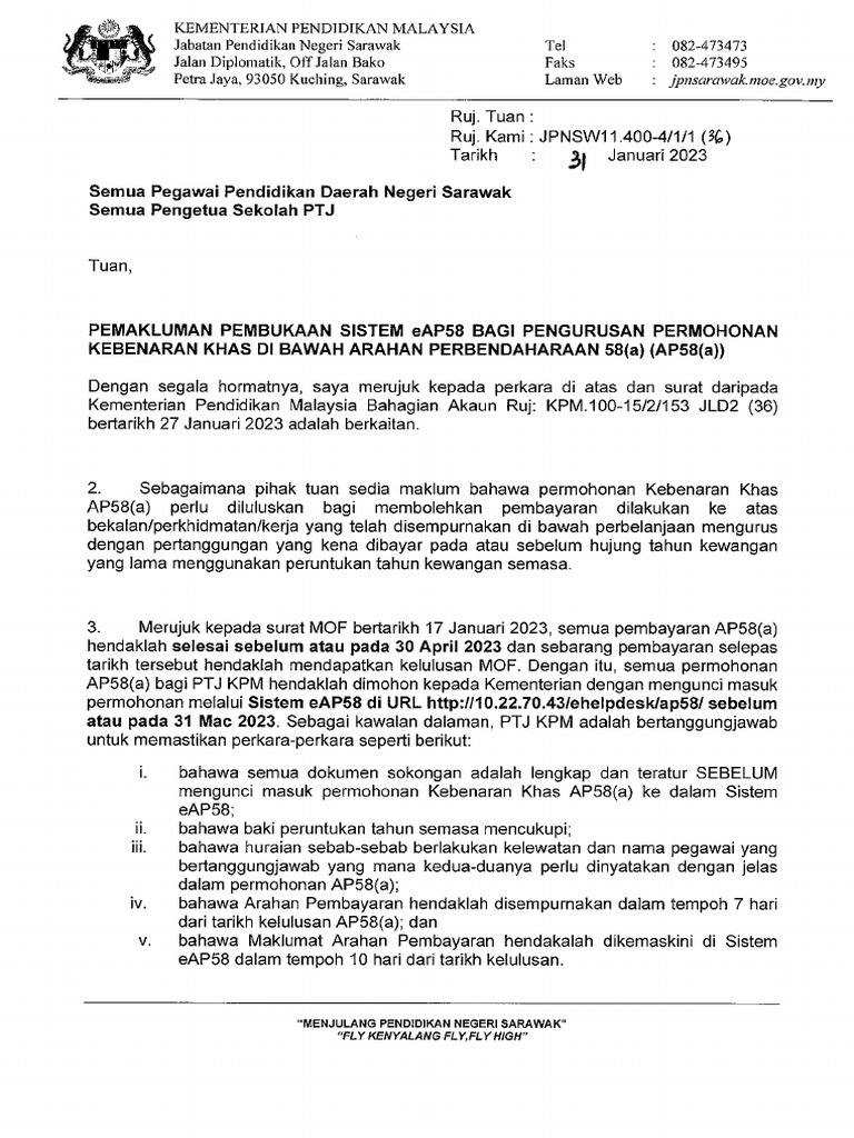 PEMAKLUMAN PEMBUKAAN SISTEM AP58 (A) | PDF