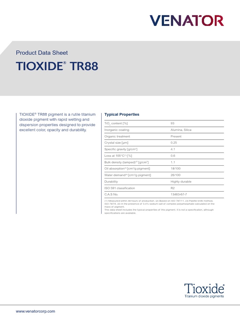 TIOXIDE TR88 Datasheet | PDF | Titanium Dioxide | Materials