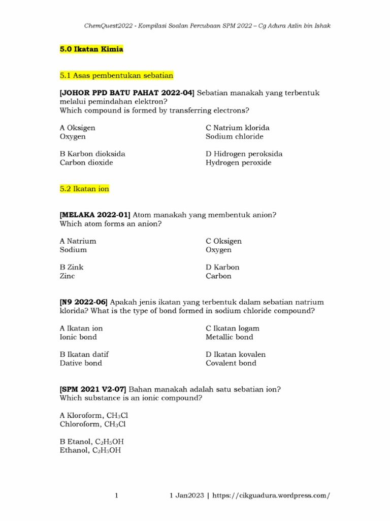 Chemquest2023 Ting 4 Bab 05 | PDF