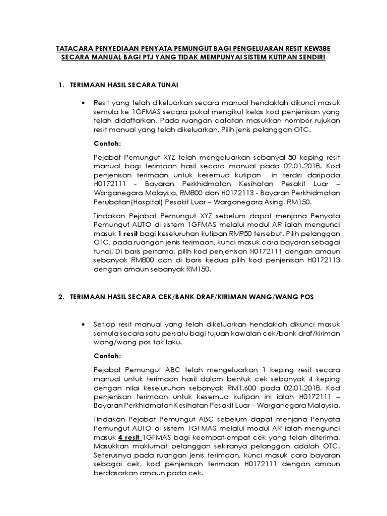 Tatacara Penyediaan Penyata Pemungut Bagi Pengeluaran Resit Kew38e Secara Manual Bagi PTJ Yang ...