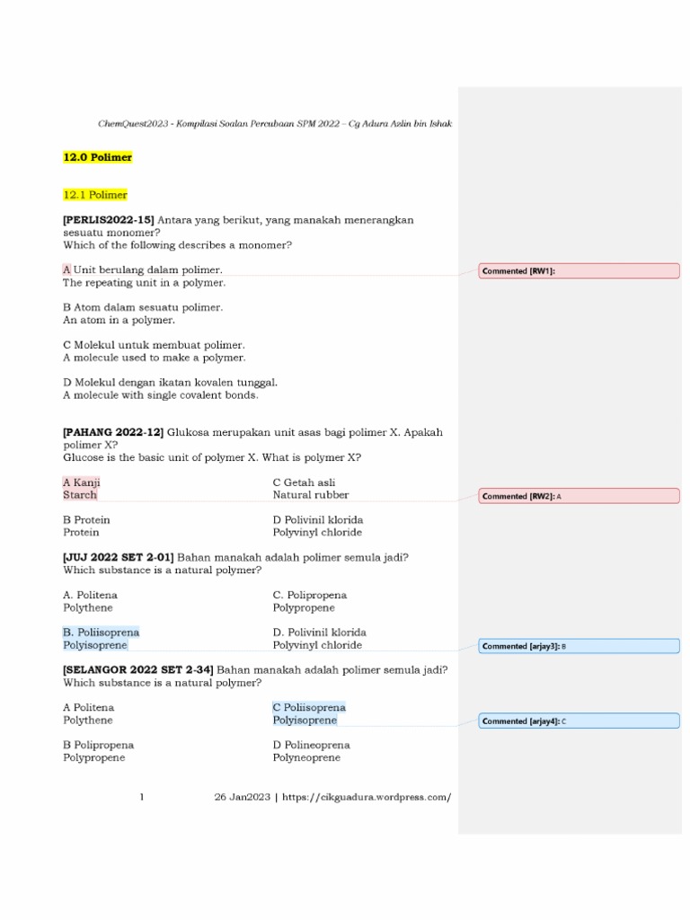 Chemquest2023 Ting 5 Bab 04 Jawapan | PDF