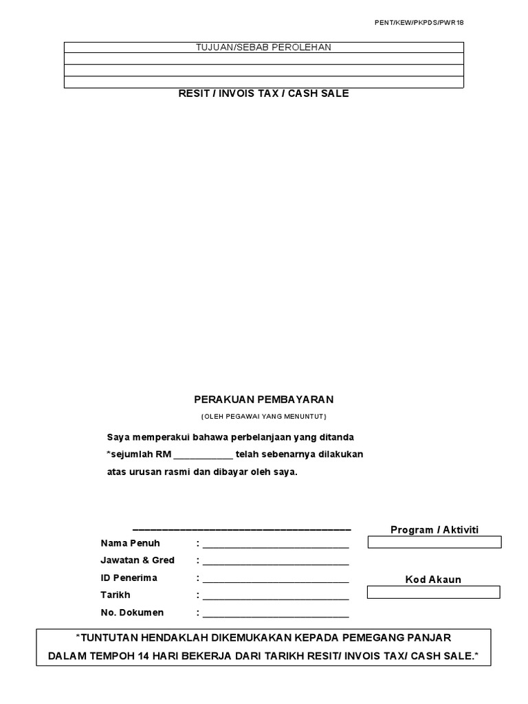 Borang Tuntutan Panjar Wang Runcit | PDF