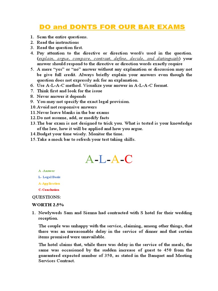 DO and DONTS FOR OUR BAR EXAMS | PDF