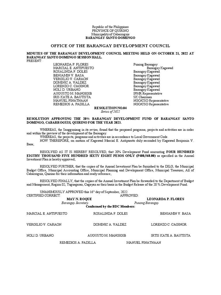 20% BDC Resolution 2023 | PDF | Philippines