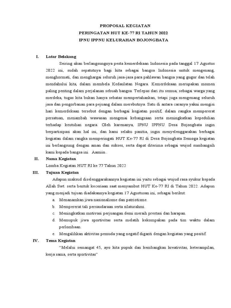 PROPOSAL LOMBA 17 AGUSTUS IPNU IPPNU BOJONGBATA | PDF