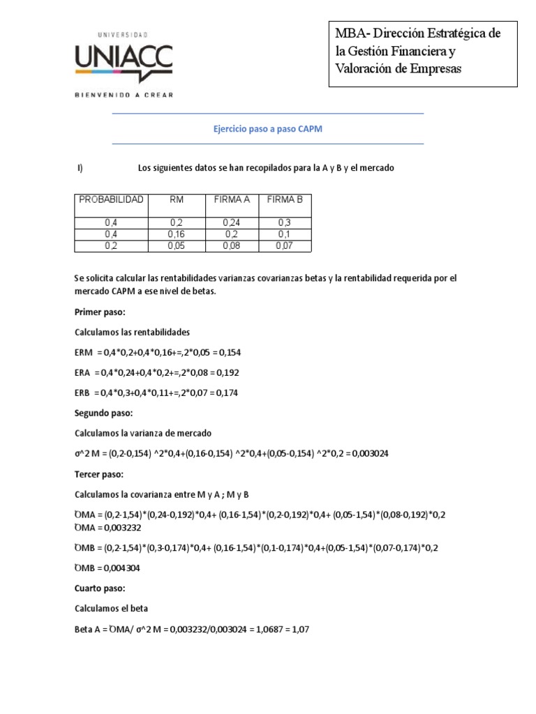 Cálculo de CAPM y Betas en Finanzas | PDF