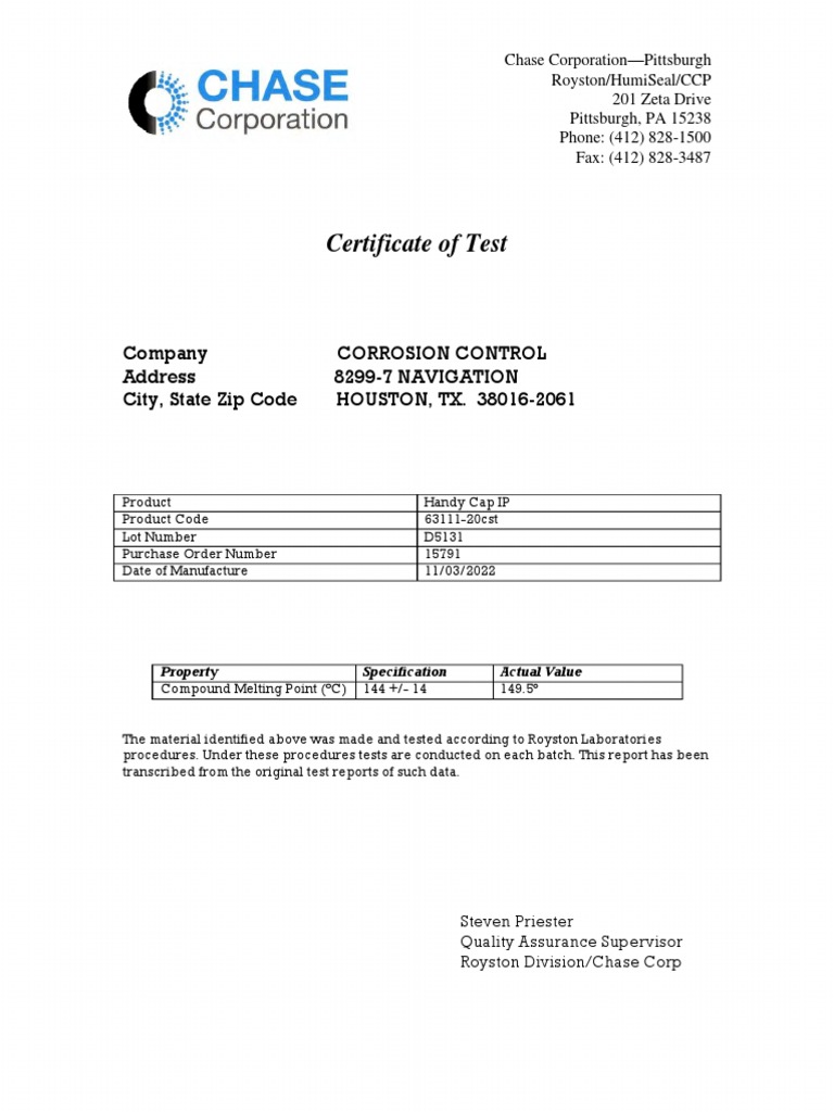 Handy Cap IP Test Certificate | PDF