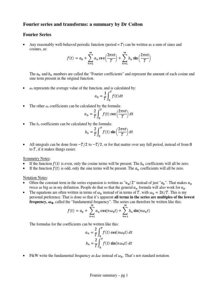 Fourier series and transforms explained | PDF | Fourier Transform | Function (Mathematics)