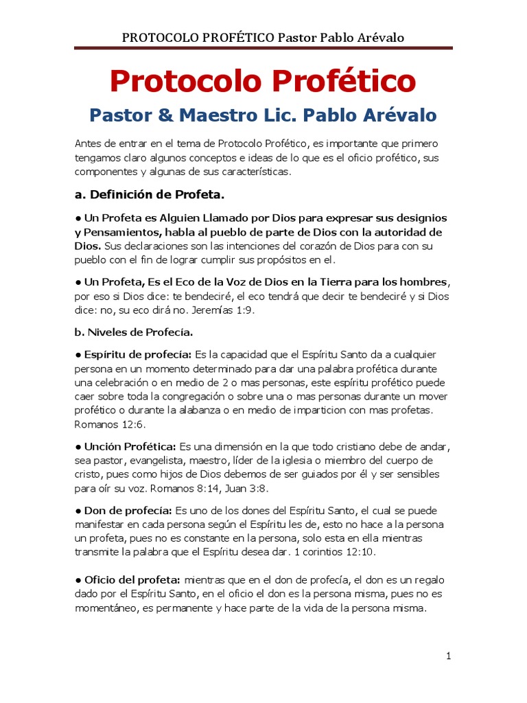 PROTOCOLO PROFETICO Pastor Pablo Arévalo | PDF | Elijah | Profecía