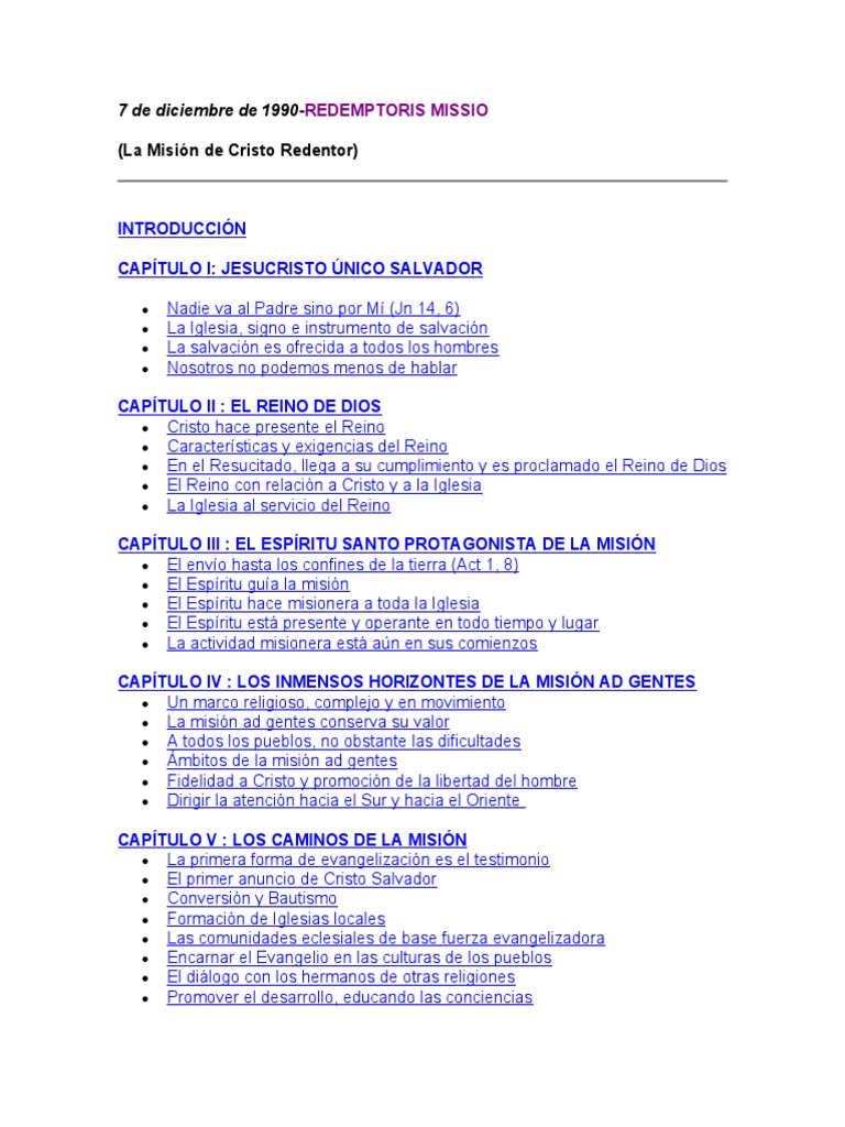 Redemptoris Missio | PDF | Jesús | Salvación