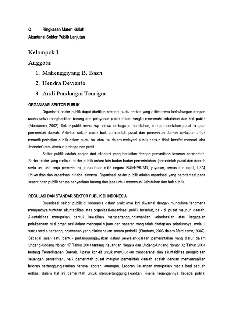 Tugas RMK 1 Kelompok 1 Akuntansi Sektor Publik Lanjutan | PDF ...