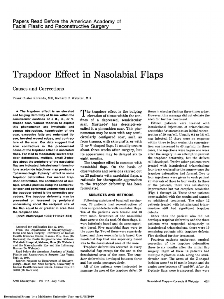 Trapdoor Effect in Nasolabial Flaps | PDF | Scar | Otorhinolaryngology