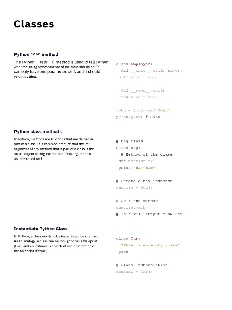 Classes Python Method Repr Pdf Class Computer Programming Parameter Computer Programming