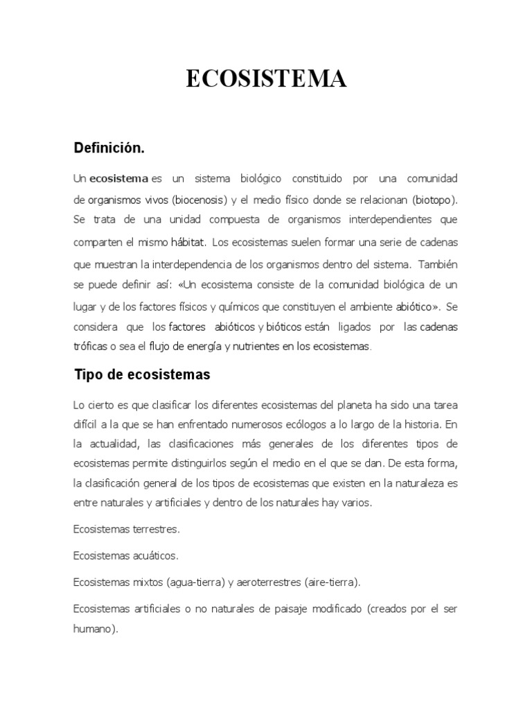 Definición de Ecosistemas | PDF | Ecosistema | Habitat