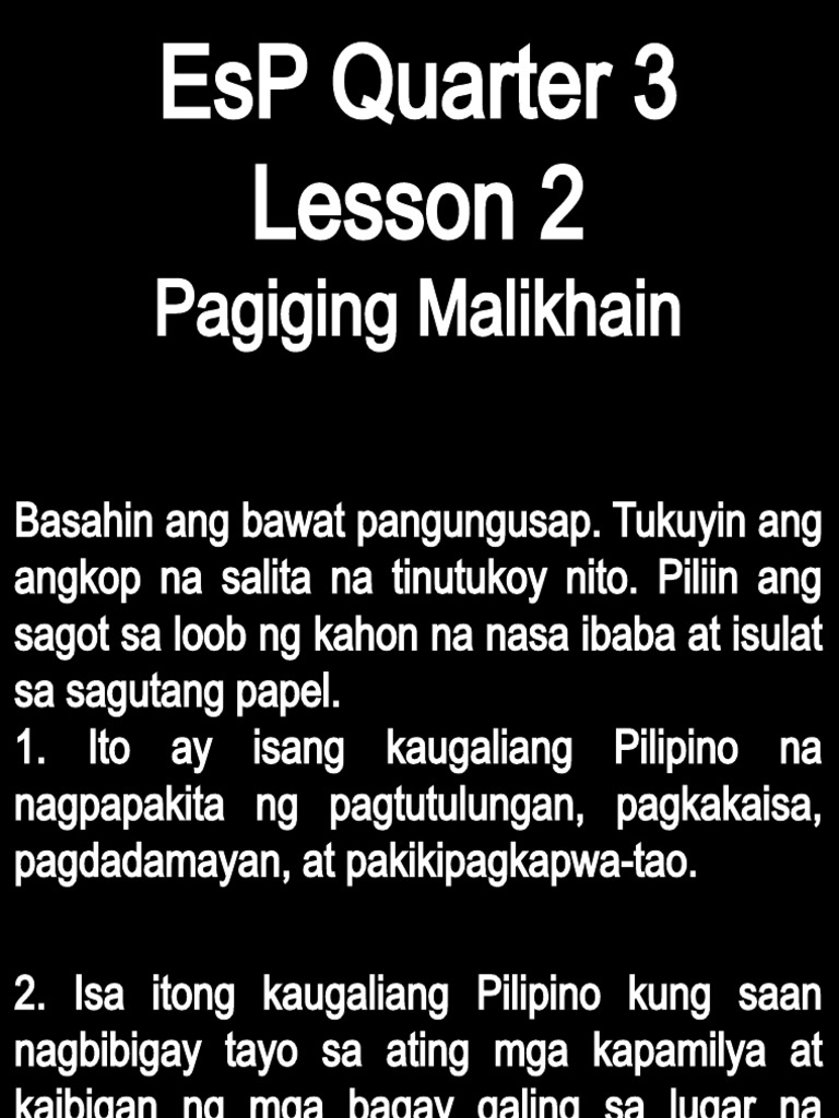 Esp Quarter 3 Lesson 2: Pagiging Malikhain | PDF