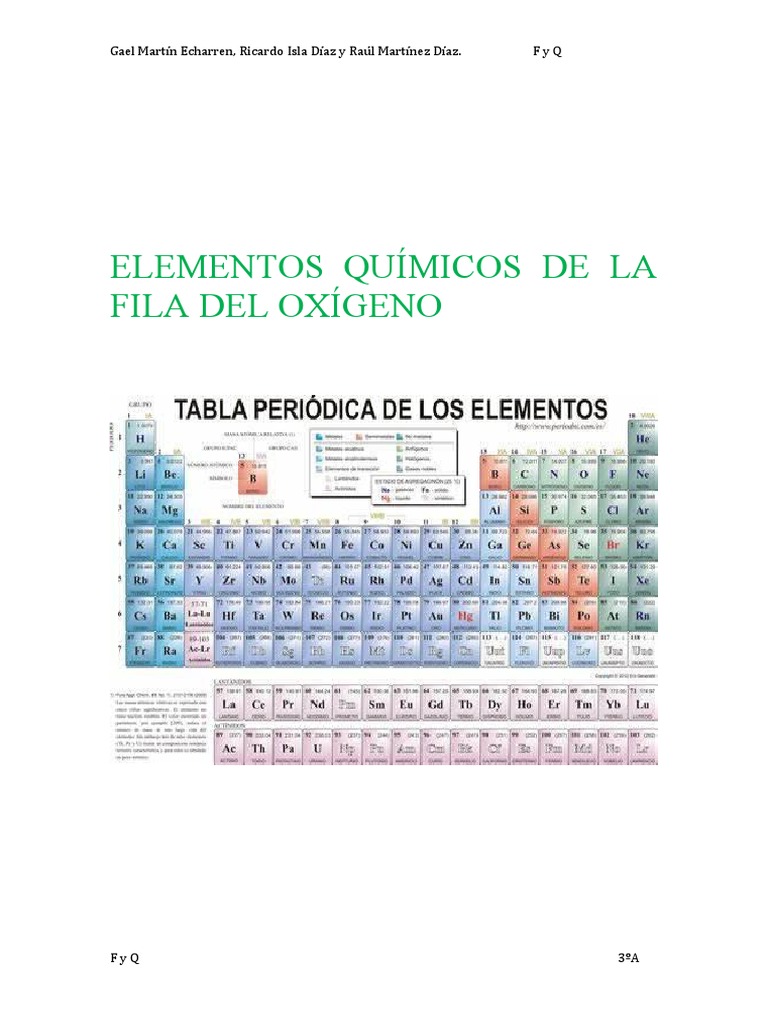 Elementos Químicos del Oxígeno | PDF | Oxígeno | Elementos químicos