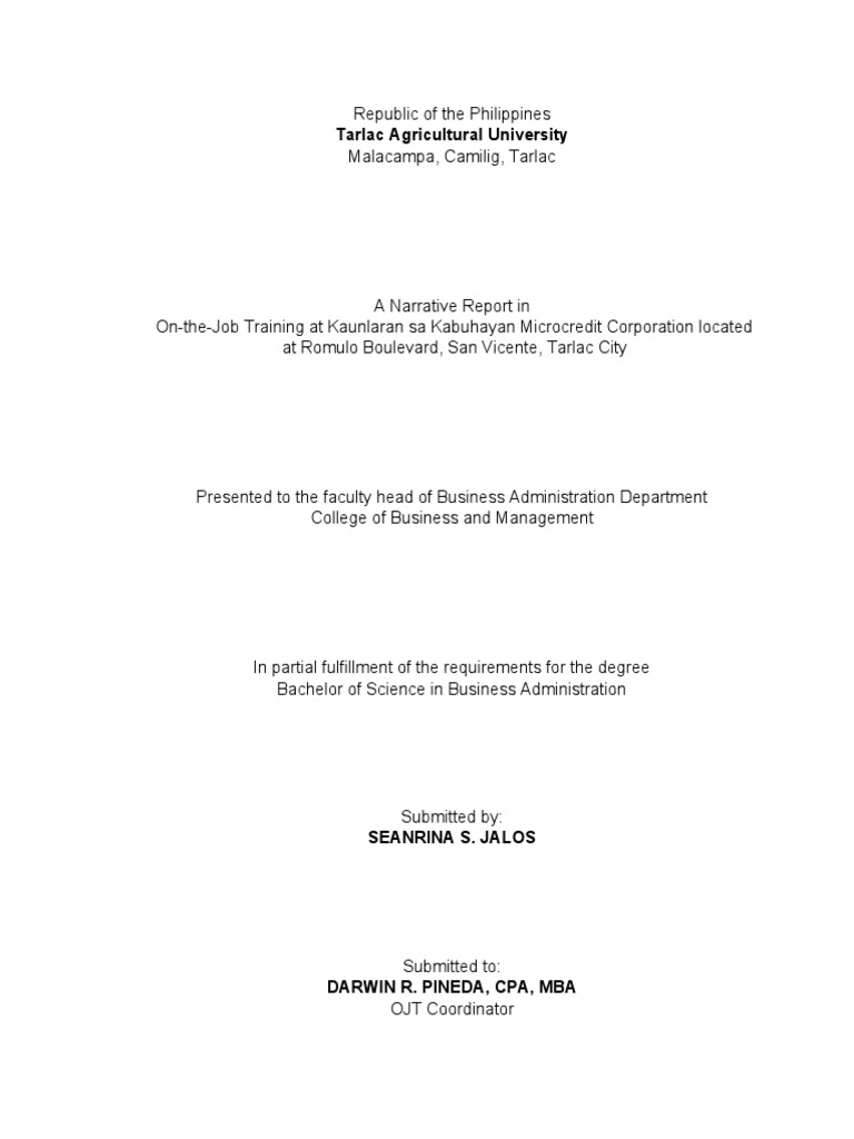 Ojt Narrative Report 1 | PDF | Internship | Job Hunting