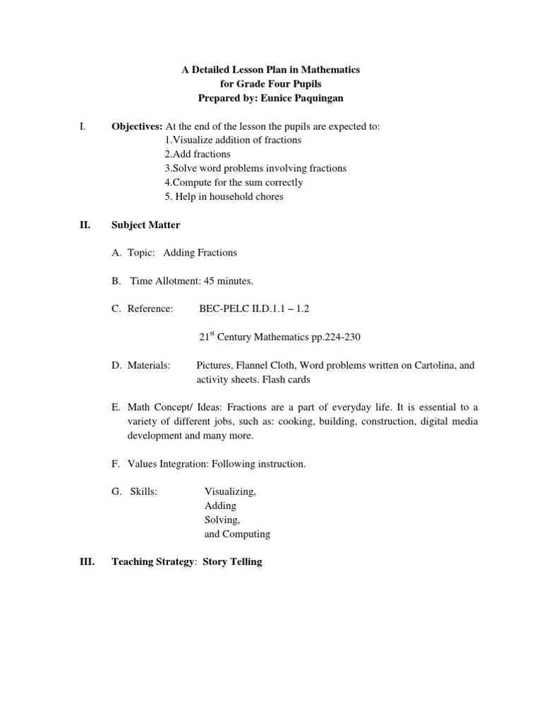Adding Fractions Lesson for Grade 4 | PDF | Fraction (Mathematics ...