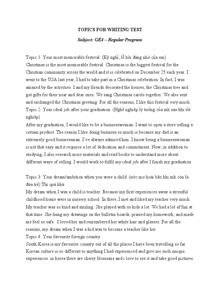 Topic For Writing GE4 | PDF | Christmas