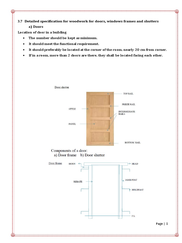 3.7 Detailed Specification For Woodwork For Doors, Windows Frames and Shutters A) Doors | PDF ...