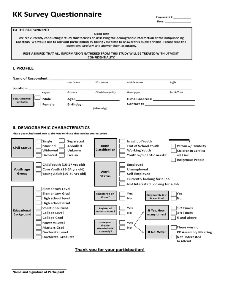 KK Youth Demographic Survey Form | PDF