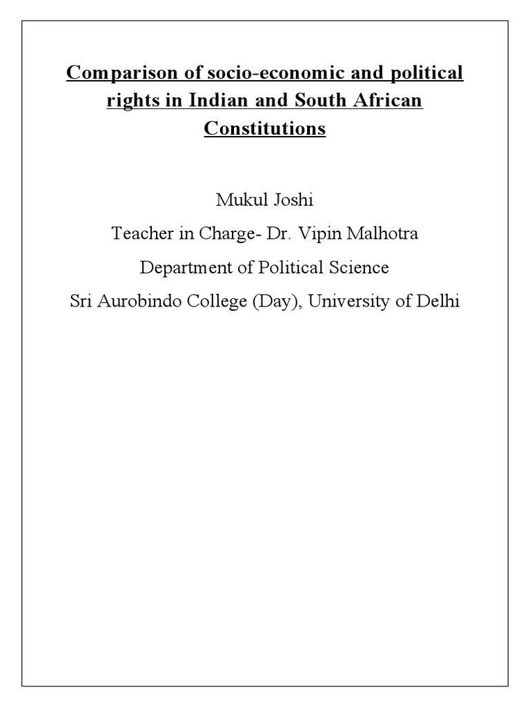 Comparison of Socio-Economic and Political Rights in Indian and South ...