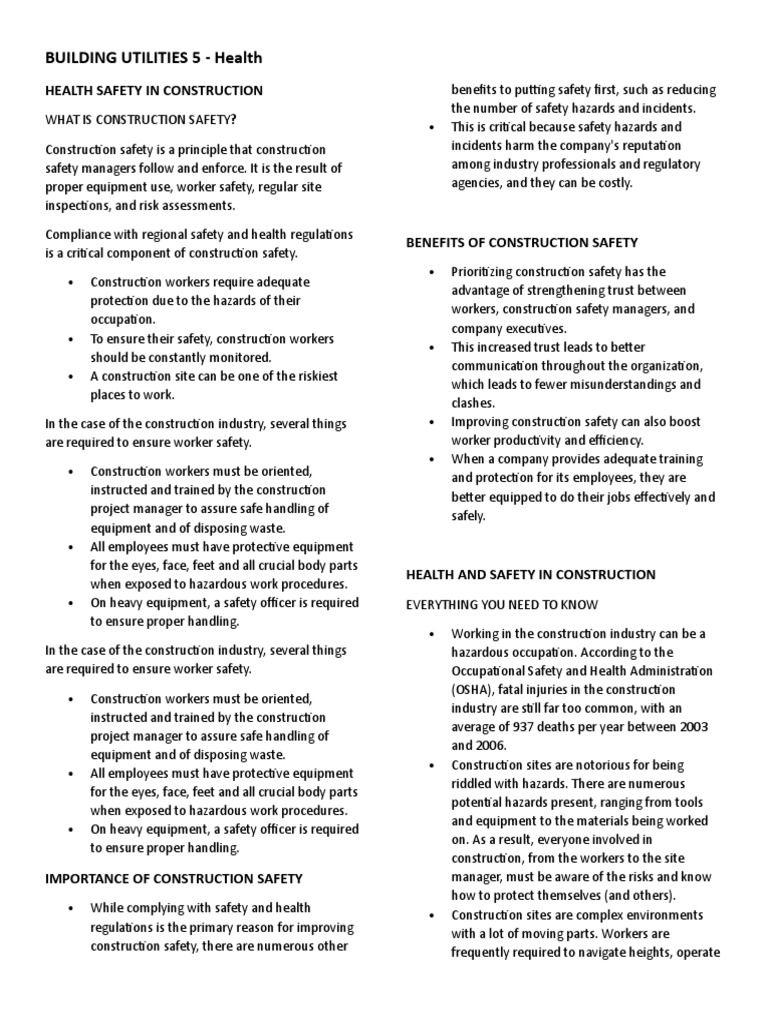 Building Utilities 5 - Health: Health Safety in Construction | PDF ...