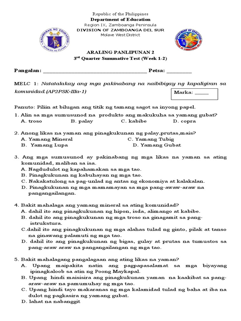 Final - ST and PT - AP2 - Q3 - W1-2 | PDF