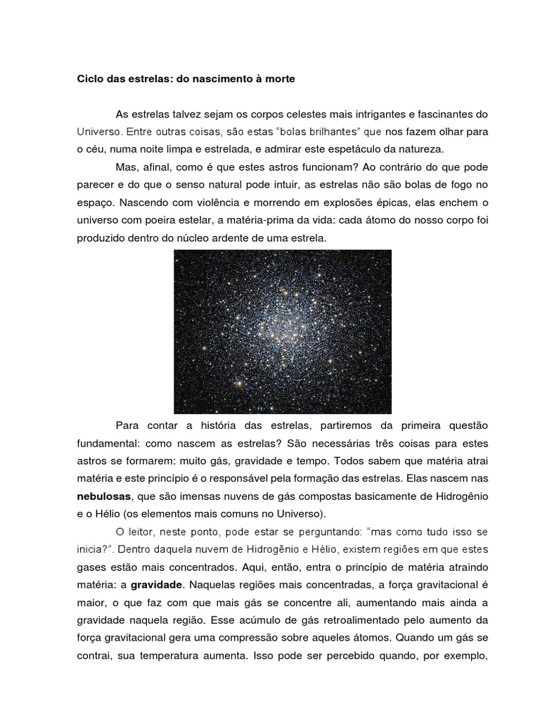 Ciclo Das Estrelas Do Nascimento À JJ | PDF | Estrelas | Sol