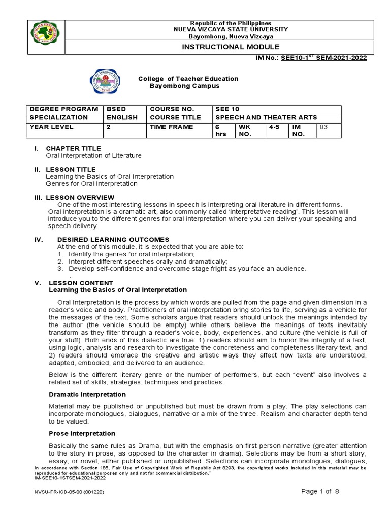 Module 3 Speech See 10 Pdf Poetry Gesture