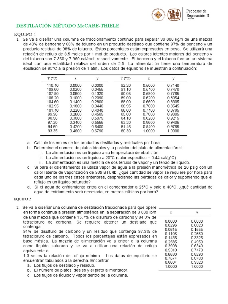 Problemas Destilacion McCabe Thiele 3 PDF | PDF