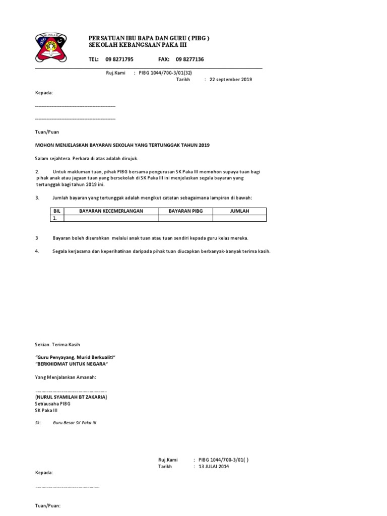 Persatuan Ibu Bapa Dan Guru (Pibg) Sekolah Kebangsaan Paka Iii TEL: 09 8271795 FAX: 09 8277136 | PDF