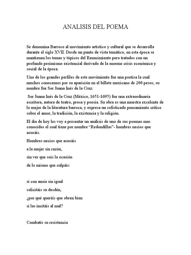 Analisis Del Poema | PDF | Poesía | Barroco