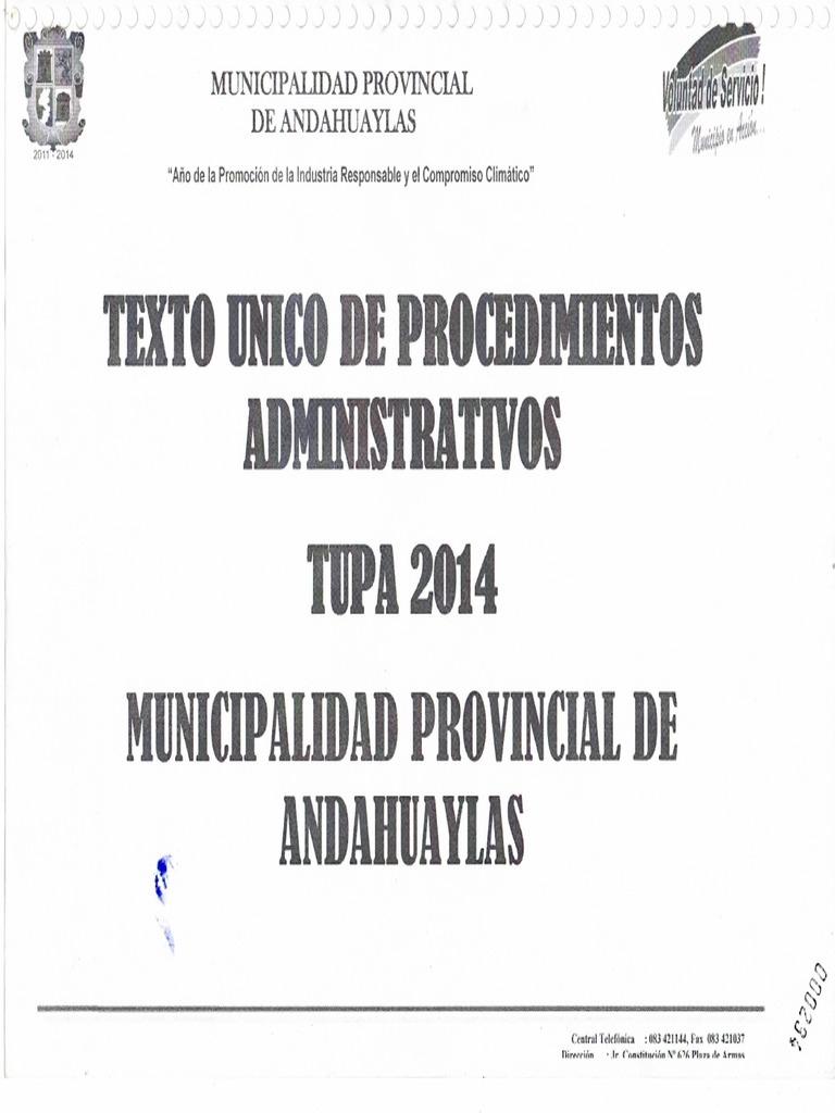 Texto Unio Procedimientos Administrativos TUPA 2014 Municipalidad Provincial de Andahuaylas ...