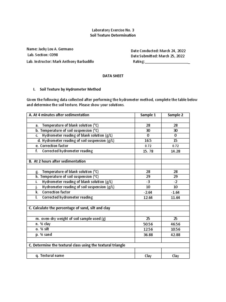 Germano JL - C098 - Soil Science Lab Ex 3 | PDF | Porosity | Soil