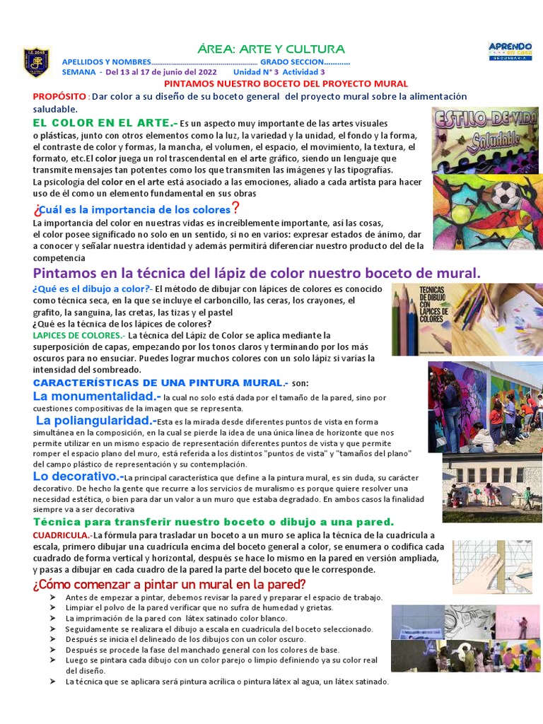 Arte y Cultura - Pintamos El Boceto General de Nuestro Proyecto Mural. | PDF | Dibujo | Pinturas